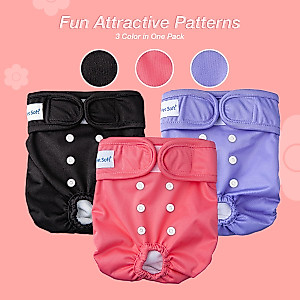 Pet Soft Washable Female Diapers (3 Pack) – Female Dog Diapers, Comfort Reusable Doggy Diapers for Girl Dog in Period Heat (Sprightly, S)