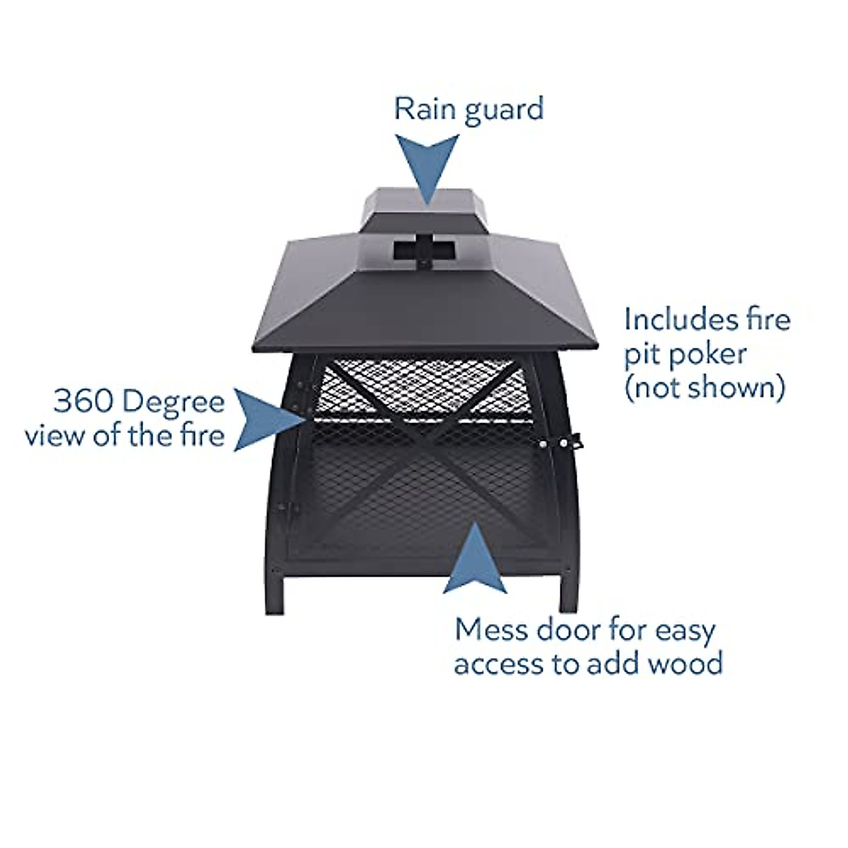 Blue Sky Outdoor Living WBF20 20” Square Wood Burning Outdoor Fireplace with 360-Degree View