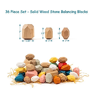 JumpOff Jo - 36 Piece Wooden Balancing Blocks & Stacking Stones Set - Montessori Toys for Toddlers - Sensory Building Stones, Educational & Natural Toys for Kids