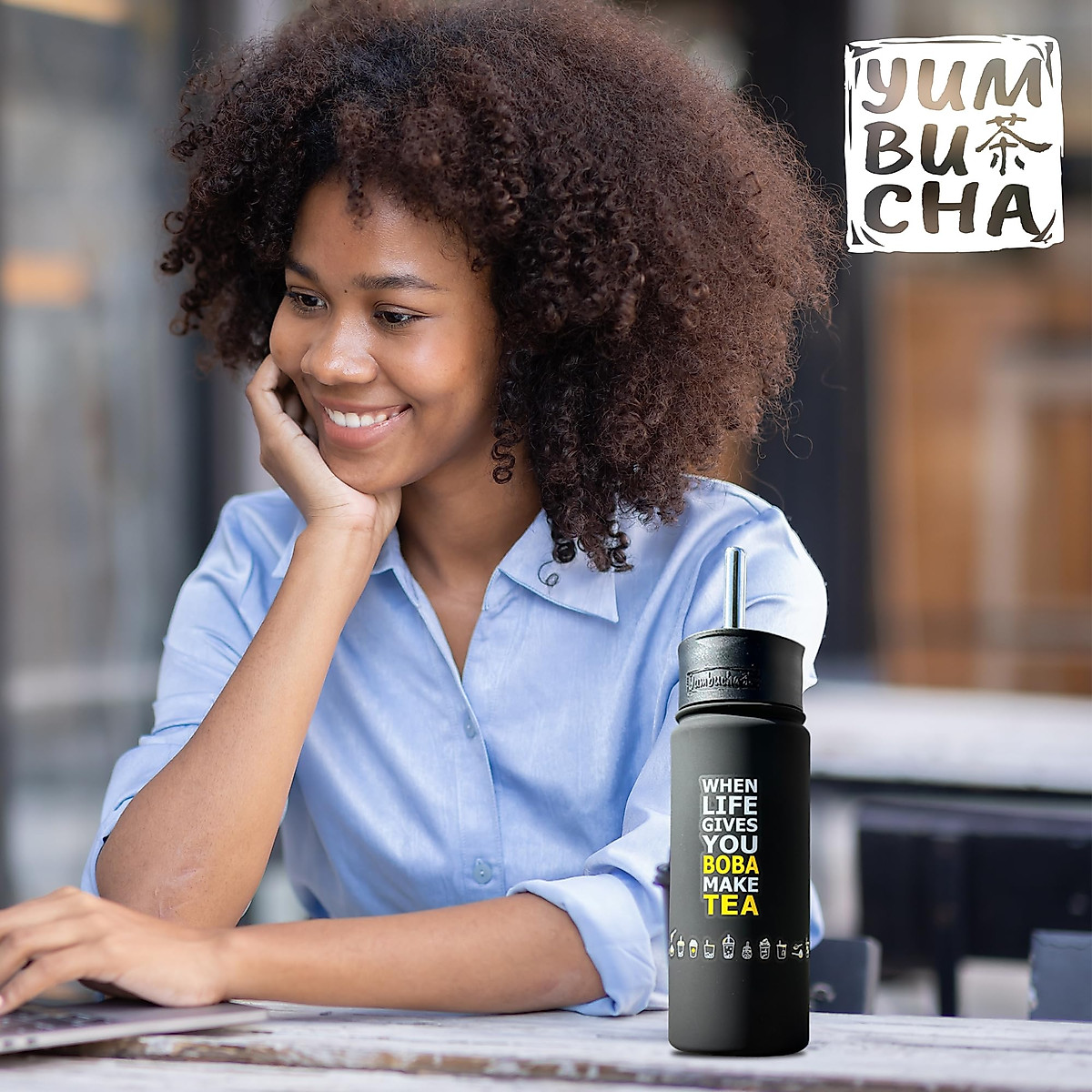 YUMBUCHA Reusable Stainless Steel Boba Tumbler with Straw - Bubble Tea Tumbler Cup for Boba Pearls or Popping Boba Pearls - Boba Kit and Tea Gifts - Durable Boba Tea Cup - Bubble Tea Kit