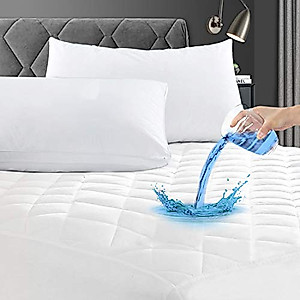 Queen Size Quilted Fitted Mattress Pad, 100% Waterproof Breathable Mattress Protector, Noiseless Hollow Cotton Mattress Topper, Fitted 8"-26" Deep, Dust Proof
