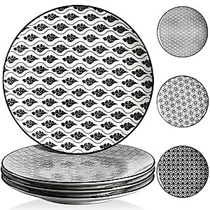 IHIPPO Dinnerware Set Unbreakable, Dishwasher Safe 4-Pieces 4 Design Japanese Style Dinner Plates and Bowls Set Porcelain Dessert Plate Set Hand Painted Kitchen Dessert/Salad/Fruit Plate Set