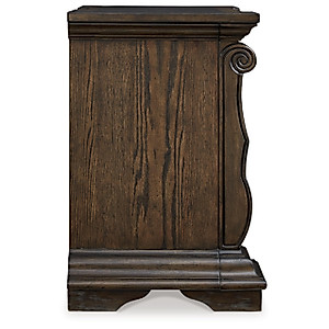 Signature Design by Ashley Maylee Classic 2 Drawer Nightstand with Pull-Out Tray, Power Supply and USB Ports, 29.5" Tall, Dark Brown