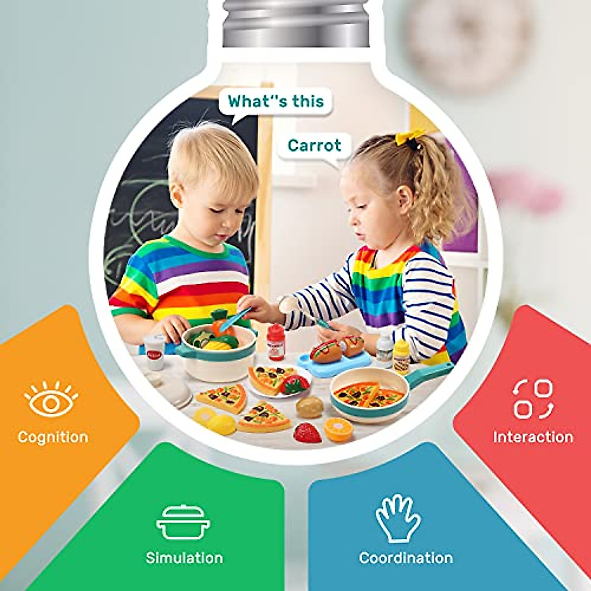 CUTE STONE 40PCS Kids Play Kitchen Accessories, Play Cooking Toys with Pots and Pans, Cutting Play Food Set and Cookware Utensils Kids Kitchen Playset for Boys Girls