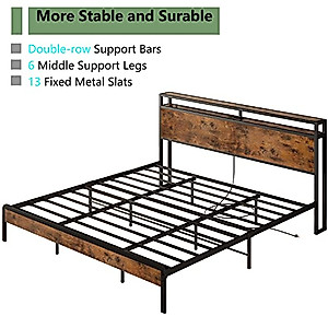 IRONCK King Size Bed Frame with Storage Headboard, Platform Bed with Charging Station, Solid and Stable, Noise Free, Easy Assembly