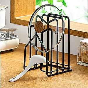 Kitchen Bakeware Pot Lid Rack Holder, 4 Slots Multifunctional Kitchen Organizer Metal Storage Shelf for Cookware, Chopping Cutting Board, Counter Cabinet, Plates, Dishes