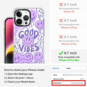 MOSNOVO Case for iPhone 14 Pro Max, [Buffertech 6.6ft Military-Grade Drop Protection] [Anti Peel Off Tech] Clear TPU Bumper Phone Case Cover Design - Good Vibes