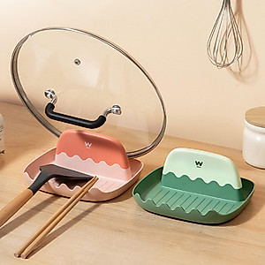 2PCS Pot Lid Holder Spoon Rest with Lid Holder Pan Holder Neat Drip-Free Multifunction Kitchen Spatula Rack Heat-Resistant Spoon Rest for Stove Top Spoon Holder for Utensils Forks While Cooking