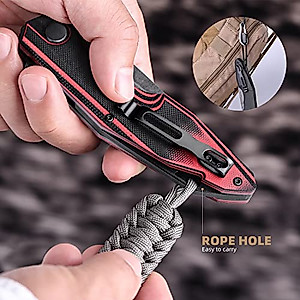 GRAMFIRE Pocket Knife 8.4'' Tactical Assisted Folding Knife, with 4'' D2 Stainless Steel Blade G10 High Hardness Handle, Outdoor Camping Hiking EDC Knives, ZA-F002 Red