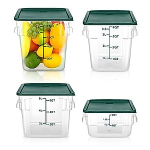 Kigley 4 Pcs Food Storage Containers with Lids Set 2 Qt 4 Qt 6 Qt 7.5 Qt Clear Square Commercial Food Storage Container with Scale Handle for Home Restaurant Kitchen Food Prep(Green)
