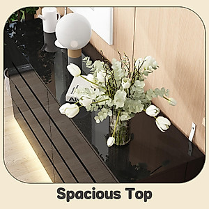 Homsee Large 8 Drawer Double Dresser with Light, Modern Dresser Chest of Drawers with High Glossy Surface for Bedroom, Black (63”W x 15.7”D x 30.9”H)