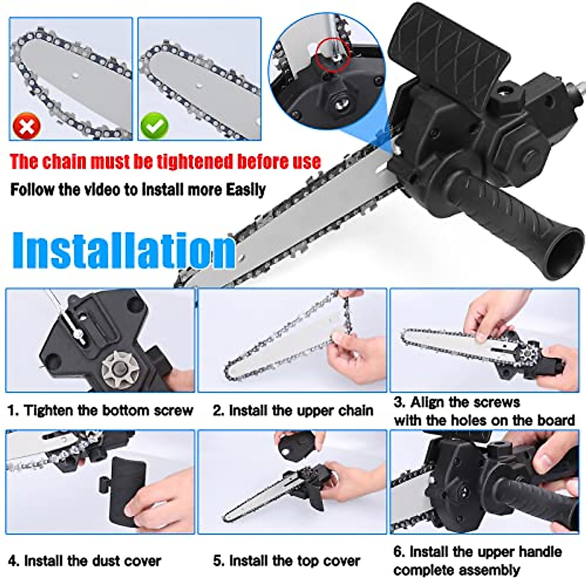 Weytoll Electric Drill Chainsaw, 6 Inch Electric Drill Modified To Electric Chainsaw Drill Attachment, Chain Saw Drill Attachment with Wrench and Chain, for 6-13mm Three-jaw Collet Drill