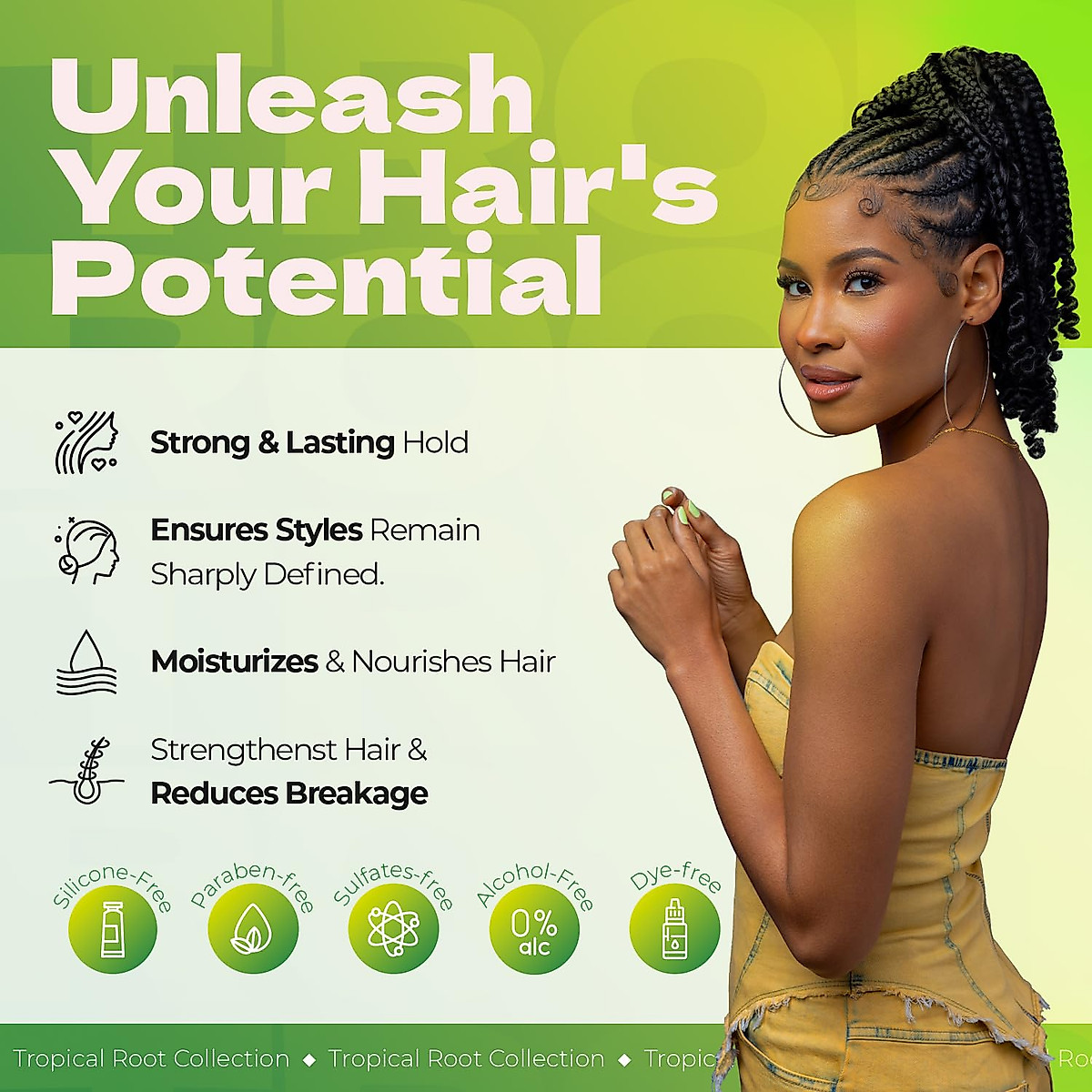 Bronner Bros Tropical Roots Firm Locking Gel - Loc & Twist Gel Ideal for Braids, Twists & Locs with Pineapple & Guava Extracts, Vitamins B5 & B12 - Strong Hold, Non-Flaking, Moisture & Shine - 6oz
