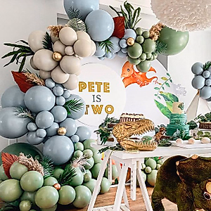 Dusty Blue Green Balloon Garland Double Stuffed Avocado Green Balloons Thick Latex White Sand Balloon Arch Kit Pastel Blue Balloons Kit For Jungle Safari Neutral Birthday Baby Shower Party Deocrations