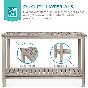 Best Choice Products 48in 2-Shelf Eucalyptus Wooden Console Table Indoor Outdoor Multifunctional Buffet Bar Storage Organizer w/Foot Sliders - Gray