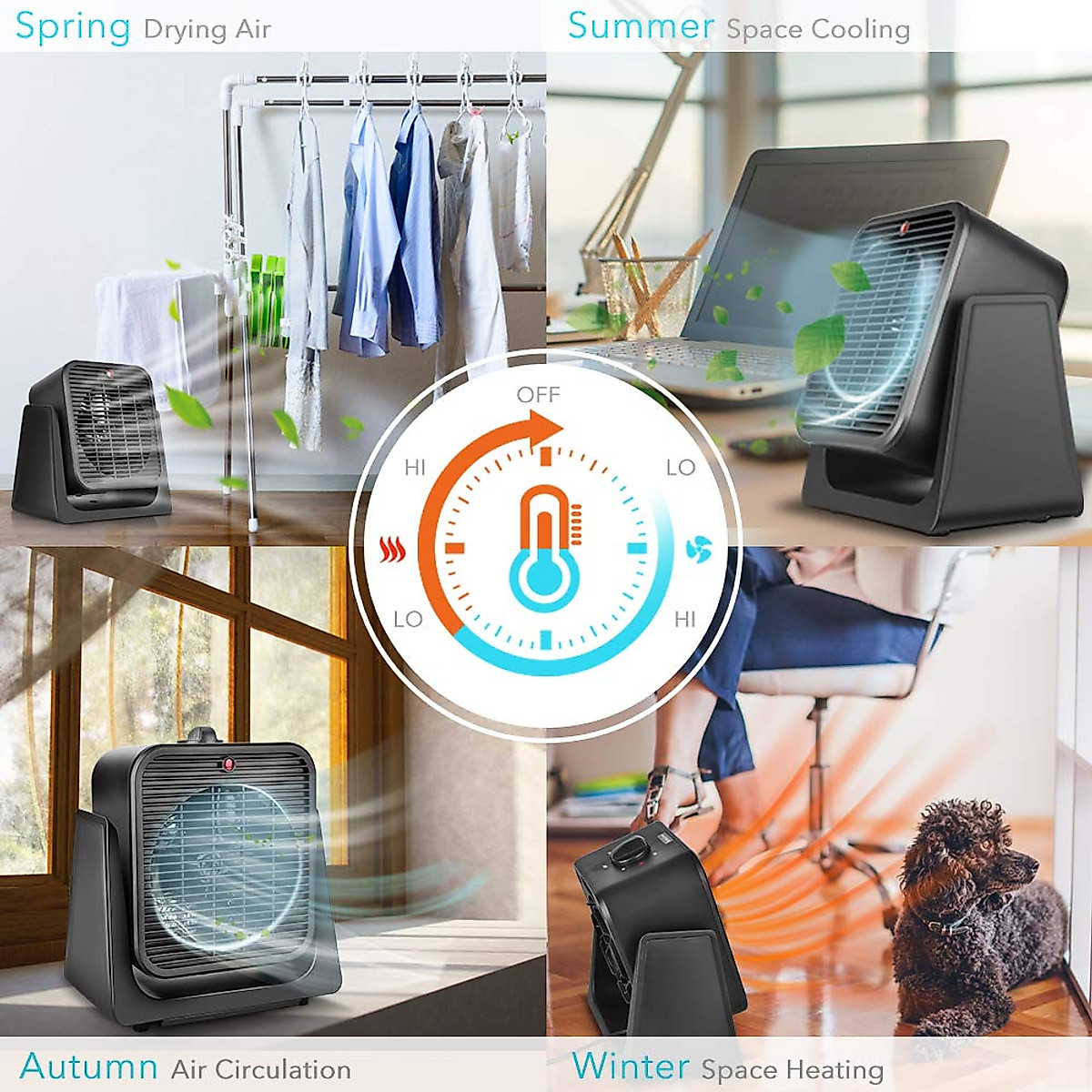 TRUSTECH 2 in 1 Cooler & Heater - Desk Electric Small Cooling and Heating Fan Combo W/Tip Over & Overheat Protection, Desktop for Indoor Use Home Room Office Bedroom Room Personal