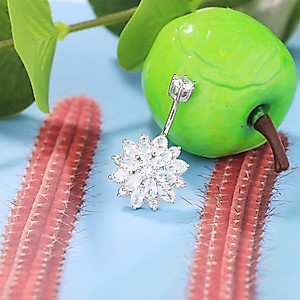 Sllaiss 14G Sterling Silver Flower Belly Button Rings Navel Rings For Women Navel Piercing Jewelry Belly Piercing Cubic Zirconia Belly Rings For Women