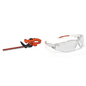 BLACK+DECKER Hedge Trimmer with Safety Eyewear, Lightweight, Clear Lens (BEHT100 & BD250-1C)