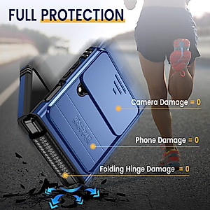Goton for Samsung Z Flip 4 Case, Galaxy Z Flip 4 Case with Camera Cover, [Hinge Protection] & 360° Kickstand Ring Military Grade Shockproof Cover for Samsung Z Flip 4 case 2022 Blue