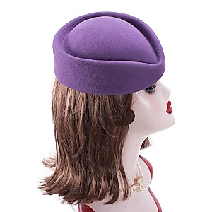 Wool Stewardess Air Hostesses Pillbox Hat Millinery Teardrop Fascinator Base A040 (Purple)