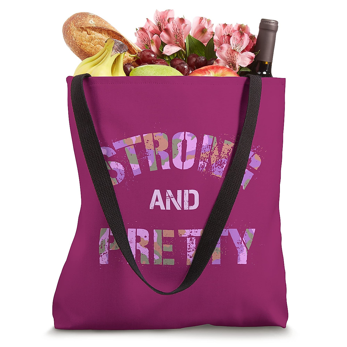 Purple STRONG and PRETTY Health Trainer Camouflage Gym Squad Tote Bag