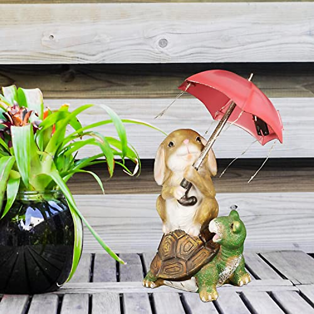 AUPO Solar Outdoor Statues, Rabbit and Turtle Solar Garden Lights, Cute Landscape Backyard Pathway Light