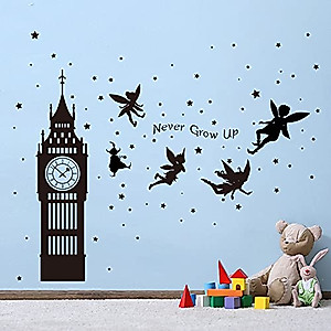 decalmile Black City Wall Decals Never Grow Up Quotes Stars Wall Stickers Baby Nursery Room Kids Bedroom Wall Decor