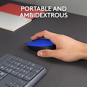 Logitech M170 Wireless Mouse for PC, Mac, Laptop, 2.4 GHz with USB Mini Receiver, Optical Tracking, 12-Months Battery Life, Ambidextrous - Blue