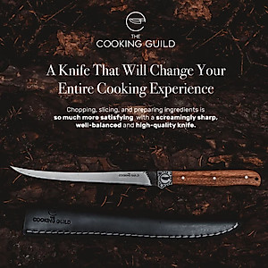 The Cooking Guild Professional Fillet Knife Fishing - 7" High Carbon Stainless Steel Boning Knife for Meat & Fish - Deboning Knife Filet Set incl. Leather Sheath for Butchering