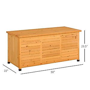 Outsunny 75 Gallon Wooden Deck Box, Outdoor Storage Container with Aerating Gap & Weather-Fighting Finish, Yellow