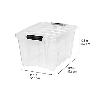 IRIS USA 32 Qt. Plastic Storage Container Bin with Secure Lid and Latching Buckles, 6 pack - Clear, Durable Stackable Nestable Organizing Tote Tub Box Toy General Organization Medium