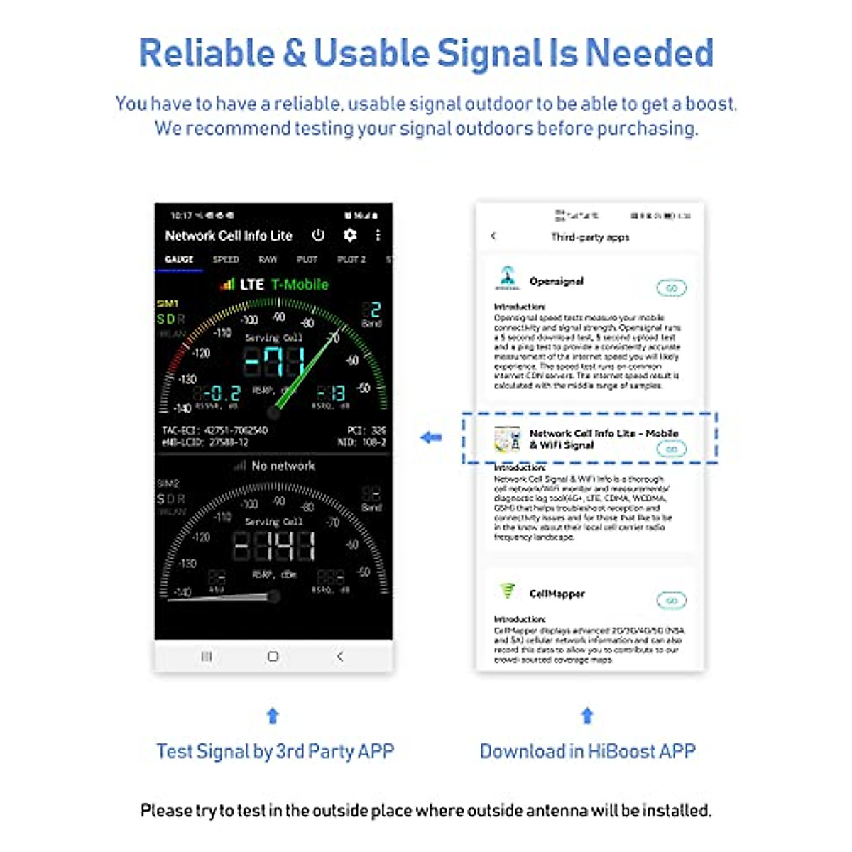 HiBoost Cell Phone Signal Booster for All Carriers| Up to 2000 Sq Ft| High Power Outdoor Receiving Antenna and Indoor Transmitting Antenna|for 5G/4G/3G LTE|App Service + Install| FCC Approved