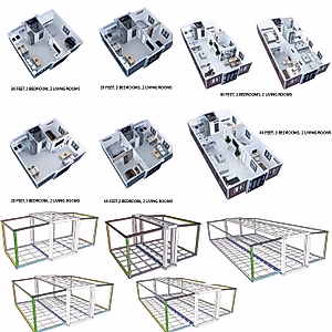 Portable Prefabricated Tiny Home 15x20ft, Mobile Expandable Plastic Prefab House 2 Bedrooms, Bathroom, Kitchen for Hotel, Booth, Office, Guard House, Shop, Villa, Warehouse, Workshop (with Restroom)