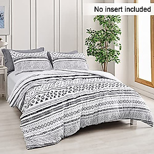 PHF Washed Soft Duvet Cover Set California King Size, 3 Piece Boho Stripe Printed Comforter Cover Set, Ultra Soft Comfy Durable Bohemia Farmhouse Duvet Cover with Zipper Closure,104"x98",Black & White