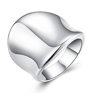 Cutesmile Fashion Jewelry 925 Sterling Silver Cool Plain 22MM Wide Front Design Band Ring (6)
