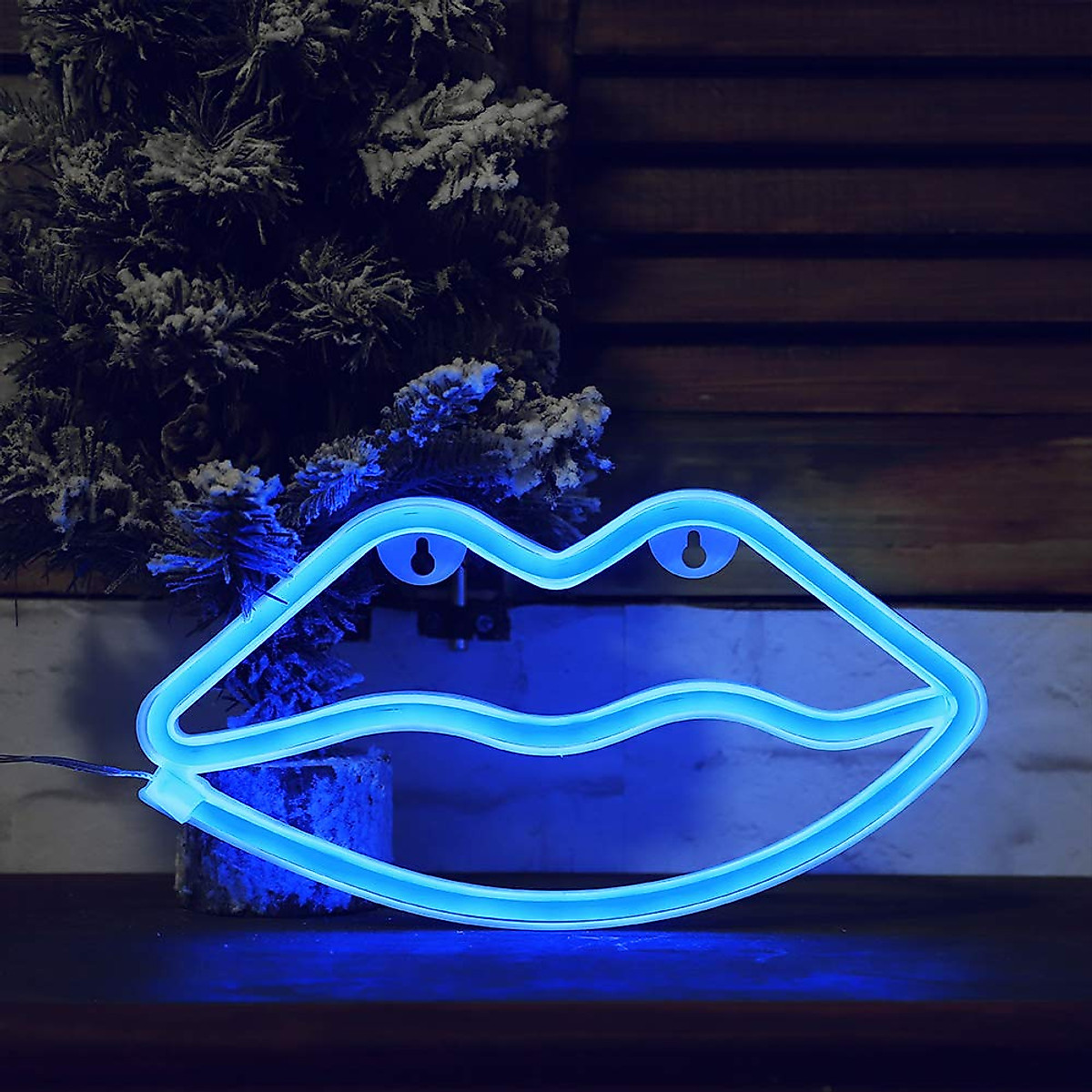 Lip Shaped Neon Signs by woohaha Led Neon Light Art Decorative Lights Wall Decor for Christmas Children Baby Room Wedding Party Decoration (Blue)