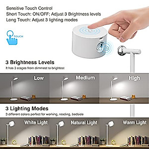 AKSDA LED Desk Lamp with 360°Adjustable Lighting, Dimmable Eye-Caring Desk Light with 3 Lighting Modes&3 Levels Brightness, Touch Control, Battery Operated Table Lamp for Bedroom Home Office Study