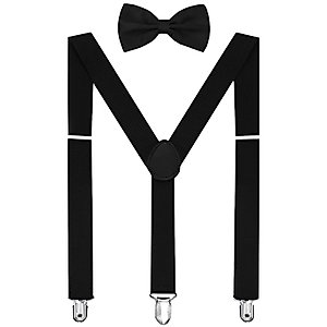 habibee Solid Color Mens Suspender Y Shape with Strong Clips Adjustable Braces