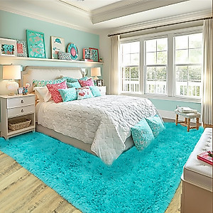 Super Soft Fluffy Rug for Living Room Bedroom, Modern Shaggy Rug Fuzzy Kids Rug for Living Room, Plush Indoor Nursery Classroom Home Decor Bedside Rug with Non-Slip Bottom, Teal Blue, 4 X 6 Feet