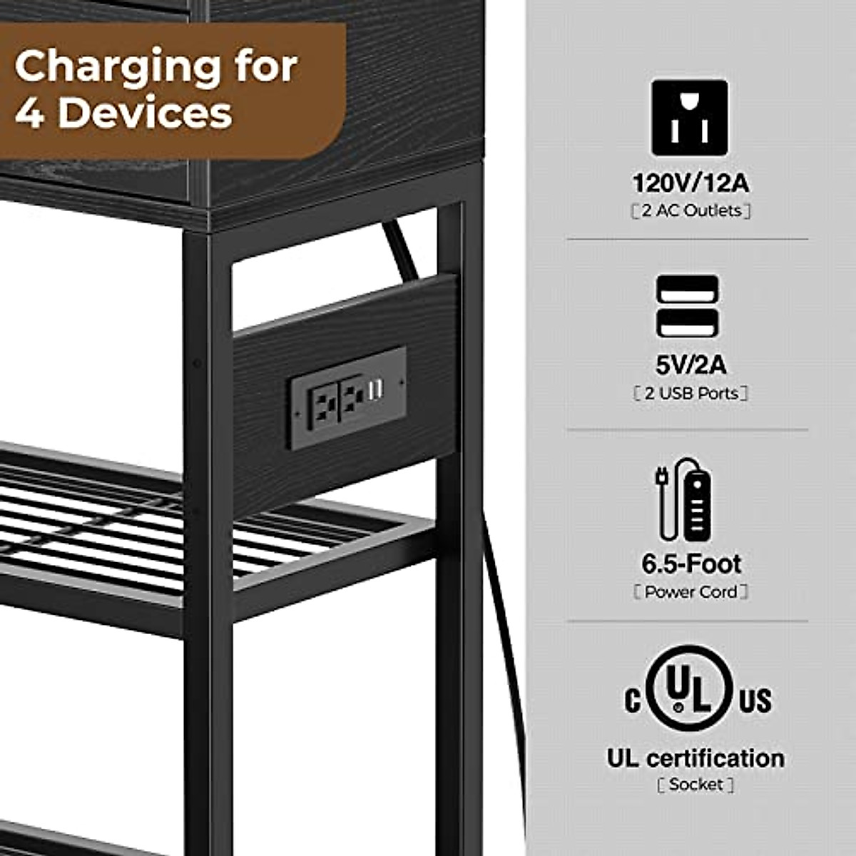 Rolanstar Entryway Table with Drawers,31.5” Entry Hallway Table with Charging Station Metal Storage Shelves,3-Tier Console Sofa Table Entry Stand with LED Lights for Couch, Entrance, Living Room