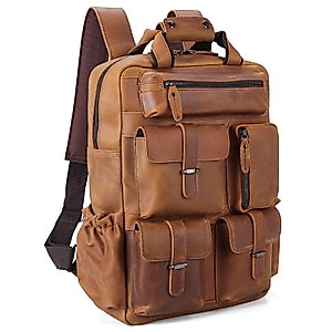 Polare Cowhide Leather Multiple Laptop Backpack Day Pack Travel Bag Satchel For Men