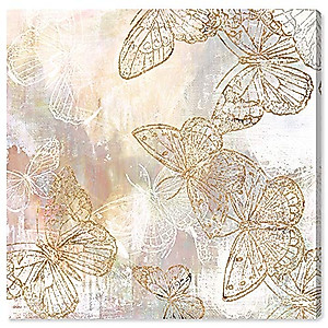 Wynwood Studio Animals Wall Art Canvas Prints 'Butterfly Garden' Insects Home Décor, 12" x 12", Gold, White