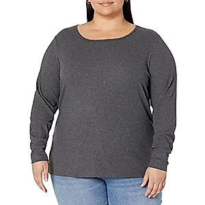 Amazon Essentials Women's Slim-Fit Layering Long Sleeve Knit Rib Crew Neck (Available in Plus Size), Pack of 2, Black/Charcoal Heather, Large