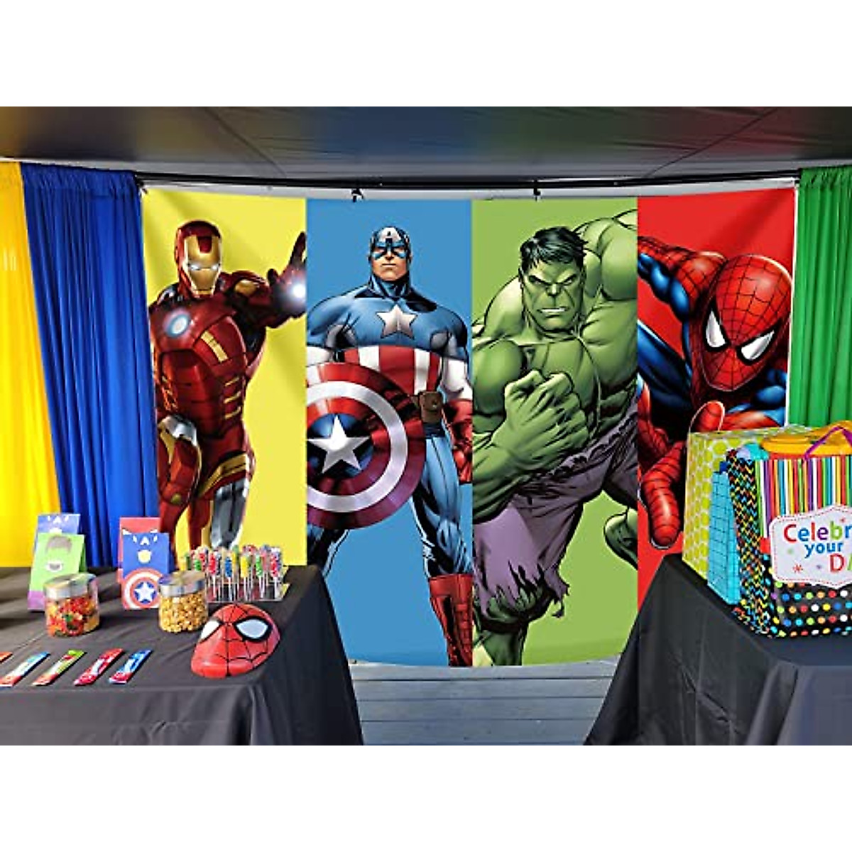 Hero Backdrop for Boy Birthday Party Super City Red Hero Anime Iron Photography Background 7x5ft Children Bday Party Supplies Baby Shower, 7x5FT(210x150CM)
