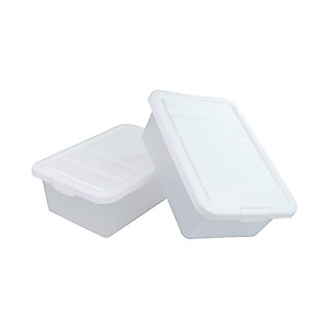 Jandson 14 Quart Clear Frosted Bin, Plastic Latching Box/Container with White Lid, Pack of 2, F
