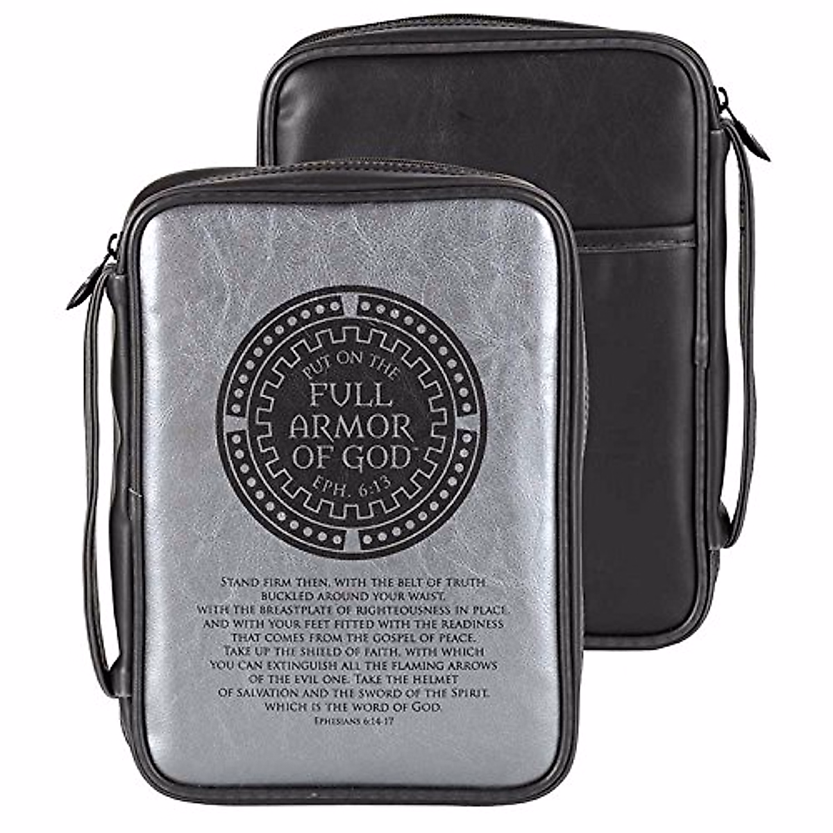 Armor of God Metallic Silver Polyurethane Bible Cover, Large Print