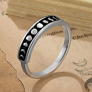Ugaarsan Moon Phase Silver Ring Vintage Stacking Finger Ring Dainty Statement Jewelry Luna Ring-SS-7