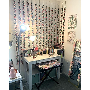 Beferr 5Pcs 41FT Rose Flower Wreaths Artificial Rose Wreaths Fake Silk Flowers Rose Ivy Hanging for Home Wedding Party Garden Craft Wall Decor Champagne