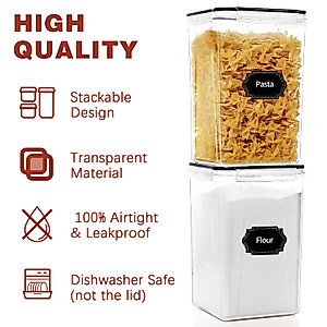Skroam 4PCS Airtight Food Storage Containers with lids 6.5L/220oz, Flour Sugar Containers for Kitchen Pantry Organization, Storage Containers for Pantry, 1 Measuring Cup & 20 Labels