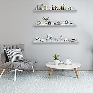 Goizxol, Floating Shelves Set of 3, Wall Mounted Wood Shelves for Decor Storage, White Floating Shelves for Living Room, Bedroom, Kitchen, Bathroom (White, 36inch)